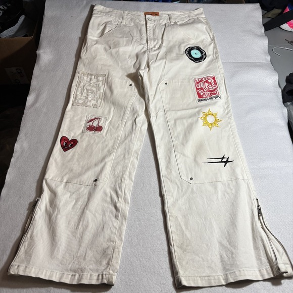 Pants | Loiter Pants Mens 36 White Art Graffiti Wide Leg Double Knee ...